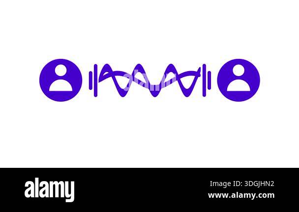 Two person icons are positioned on either side of a purple waveform to ...
