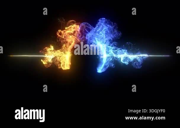 Fast laser particle beams, blue and orange colliding with a circular ...