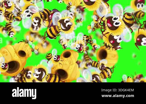 Animated bees buzzing around colorful beehives Stock Video Footage - Alamy