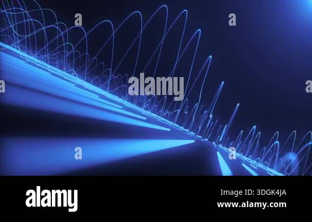Dynamic motion background with blue neon sine waves gently oscillating ...