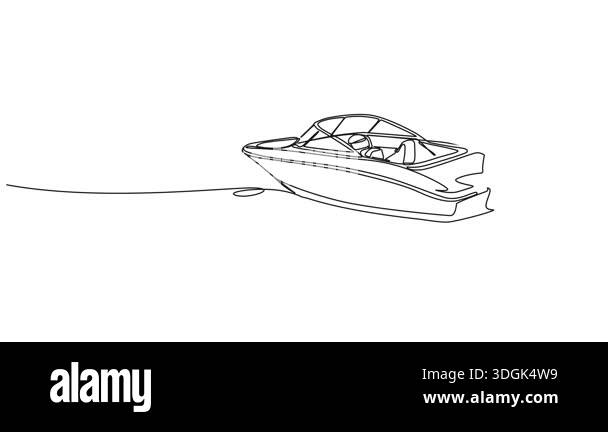 animated continuous line drawing of small motorboat, runabout boat line ...