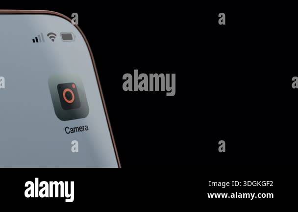 3D animation of a smartphone flying in as a camera app opens and ...