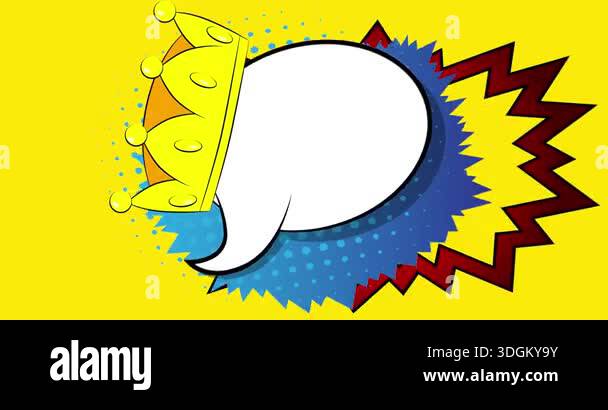 Cartoon Crown with blank speech bubble, comic book video. Retro comics ...