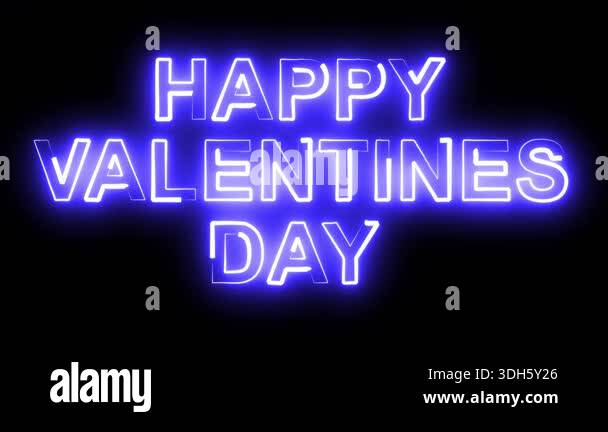 Happy Valentines Day text with glowing blue neon light path effect on ...