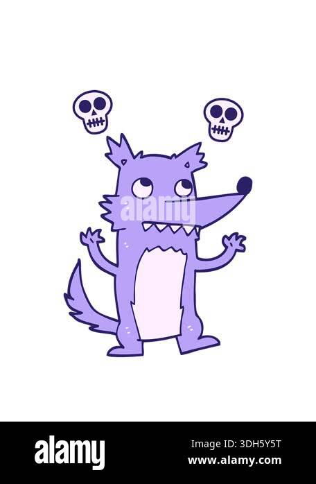 spinning skulls animation of hand drawn doodle style cartoon wolf Stock ...