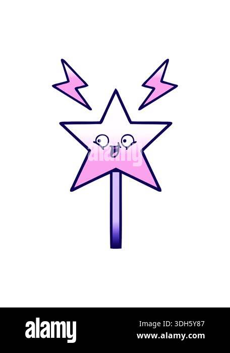 neon light effect animation of gradient shaded cartoon of a magic wand ...