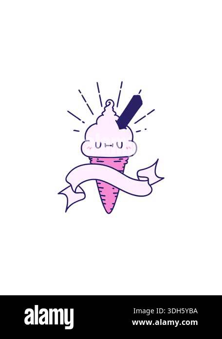 flashy sales animation of scroll banner with tattoo style ice cream ...