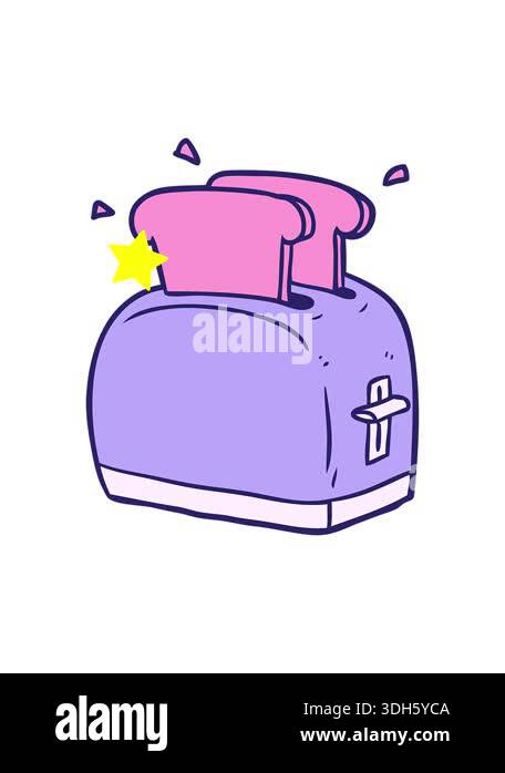 twinkling stars effect animation of cartoon toaster toasting bread ...