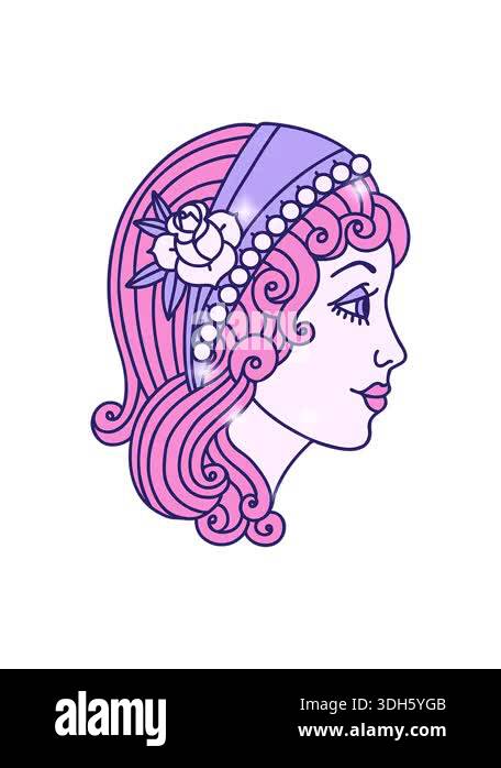 glitter effect animation of tattoo style image of a gypsy head Stock ...