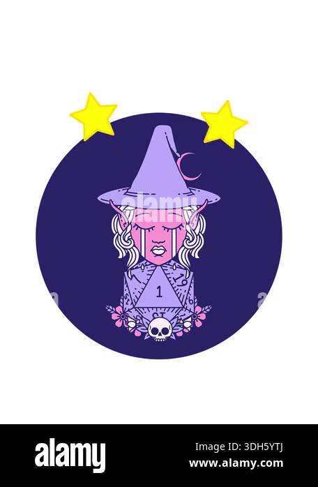 spinning stars animation of icon of crying elf witch with natural one ...