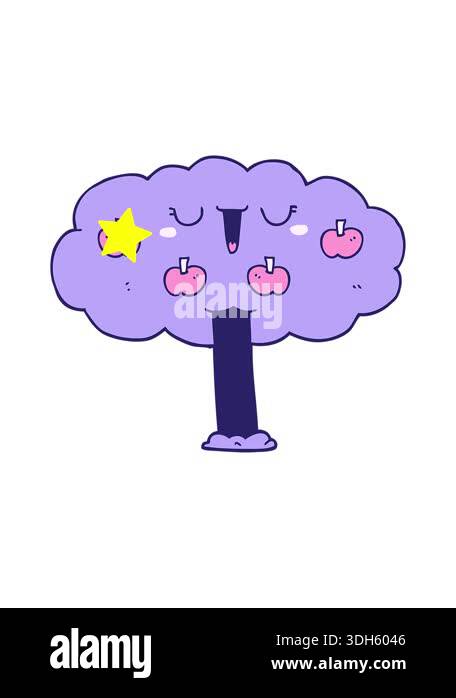 twinkling stars effect animation of cartoon apple tree design Stock ...