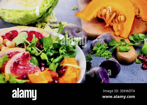 gourmet mixed vegetable salad. vegetarian buddha bowl Stock Video ...