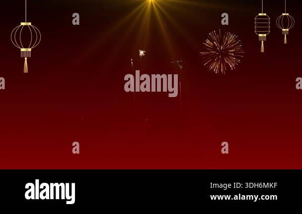 Festive Asian-style animation with rotating golden light rays, glowing ...