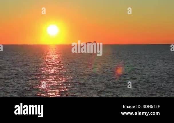 Cargo ship silhouette distant ocean sunset Bogliasco Italy Stock Video ...