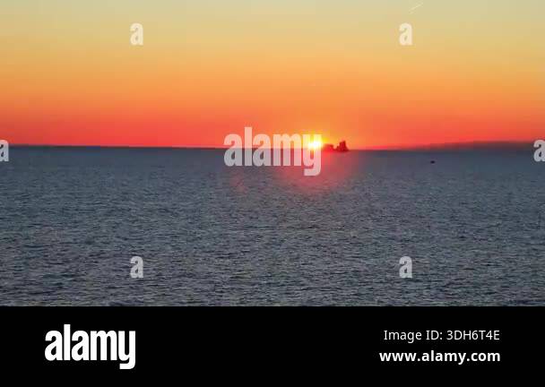 Cargo ship silhouette distant ocean sunset Bogliasco Italy Stock Video ...