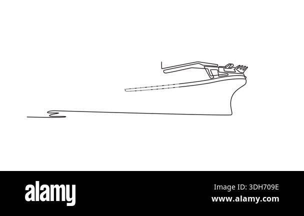 Animated self drawing of continuous line draw massive naval warship ...