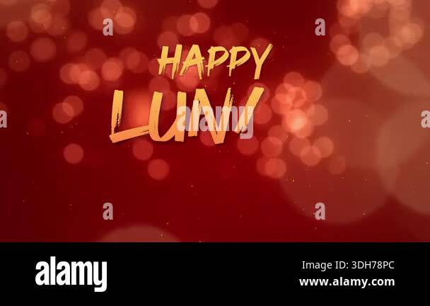 Brush- style handwritten Happy Lunar New Year text animation over a ...