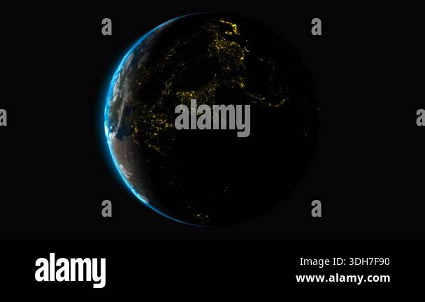 Luxury Earth rotation loop from Europe with city lights and left ...