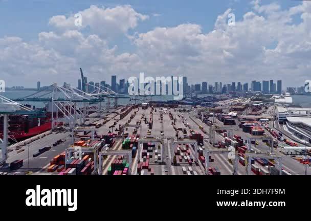 Miami, Florida, USA - May 22, 2025: Export and import. Cargo loading ...