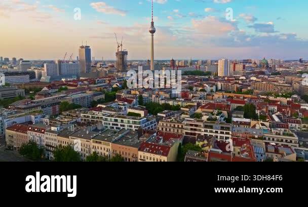 Aerial view of Berlin. Cityscape with roofs architectural landmarks tv ...