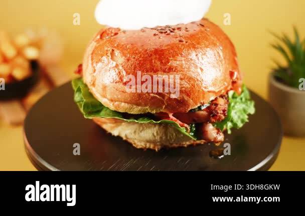 Burger preparation with fresh ingredients and cooking techniques in the ...