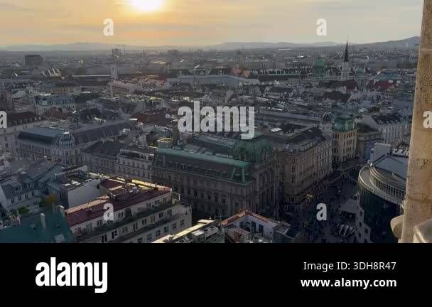 Vienna city skyline panorama from St. Stephens Cathedral South Tower ...