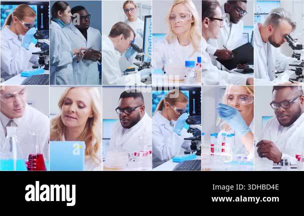 Technology and medical concept. Scientists, lab equipment and ...
