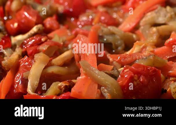 Steam Rising from Freshly Baked Vegetables. Cinematic Close-Up, Hot ...