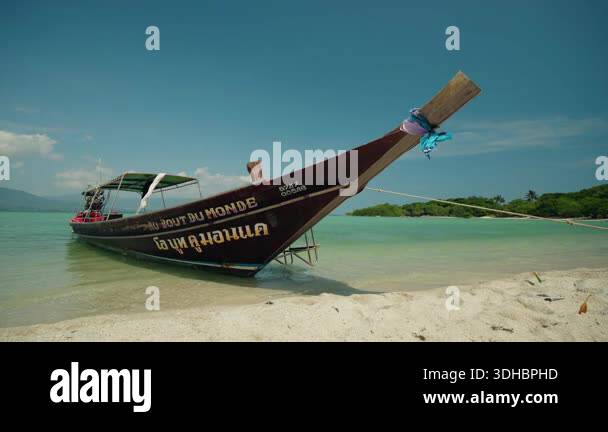 Thailand, Koh Samui, 16 January 2025: Traditional longtail boat resting ...