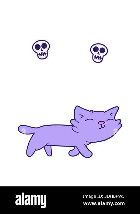 spinning skulls animation of a fun drawing of cartoon cat Stock Video ...