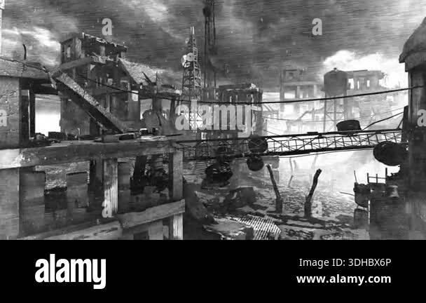 Winter city destroyed by war. An animation on the theme of war and ...