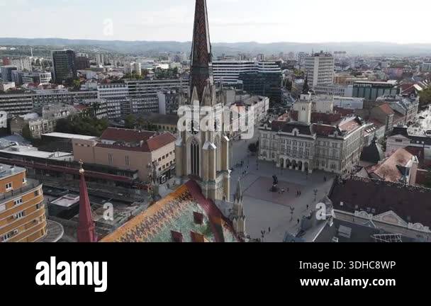 Aerial view of european city with architecture buildings and streets ...