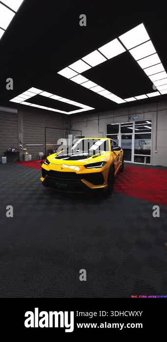 Bright yellow Lamborghini Urus Performante is parked in a restyling ...