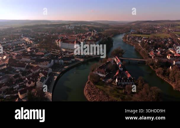 Aerial landscape of Neuburg an der Donau, Bavaria, Germany, with ...