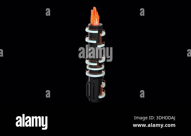 Stylized animated industrial gas and oil flare stack with moving fire ...