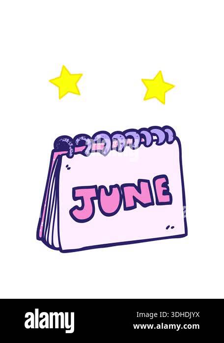 spinning stars animation of cartoon doodle calendar showing month of ...