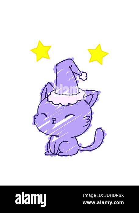 spinning stars animation of Christmas Cat Chalk Drawing Stock Video ...