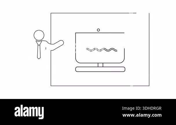 An outlined icon animation of a person presenting a cruise ship on a ...