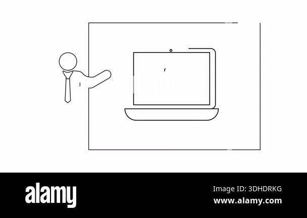 A single line drawing animation of a person presenting during an online ...