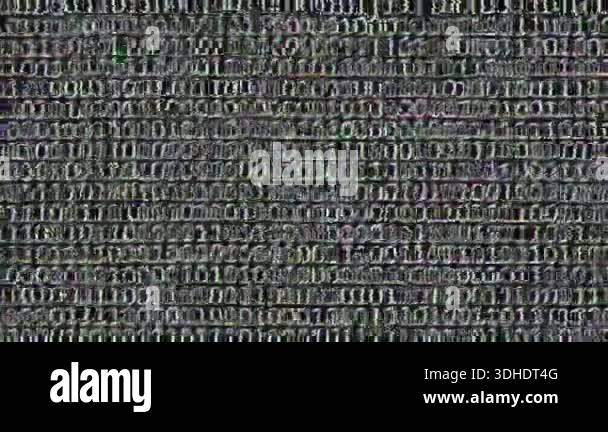 Visual display of binary code sequences continually scrolling with ...