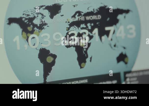 Global map overlaid with a large number, statistic about worldwide ...