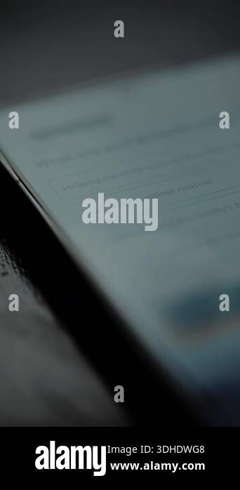 Questionnaire related to the childs bedtime routine displayed on mobile phone screen Stock Video ...