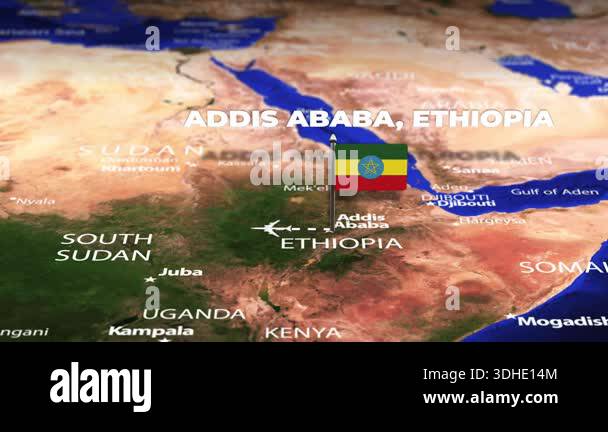 Flight From Addis Ababa ETHIOPIA to Conakry GUINEA with flag pins Stock ...