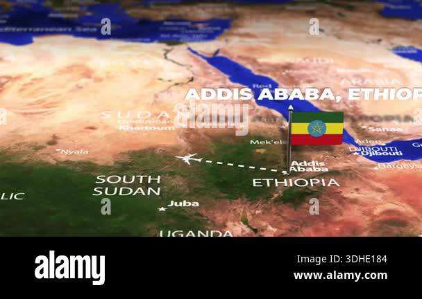 Flight From Addis Ababa ETHIOPIA to Toronto Canada with flag pins Stock ...