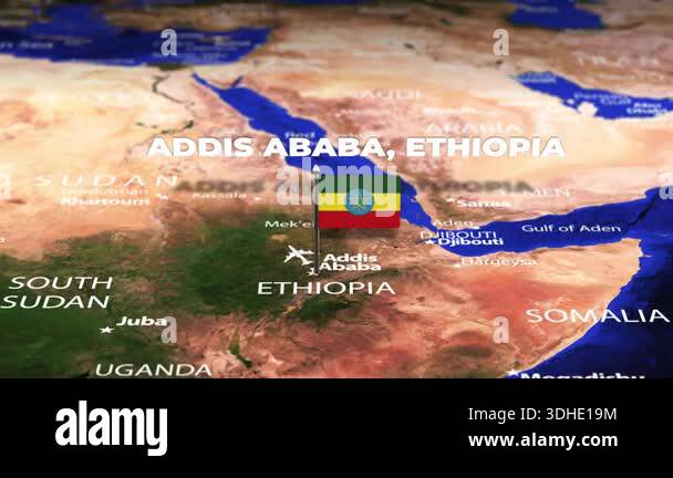 Flight From Addis Ababa ETHIOPIA to Athens GREECE with flag pins Stock ...