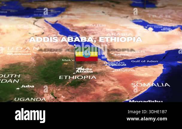 Flight From Addis Ababa ETHIOPIA to Tehran IRAN with flag pins Stock ...