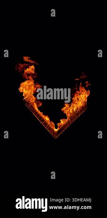 Burning wooden beam isolated on black background. Filmed on high speed ...