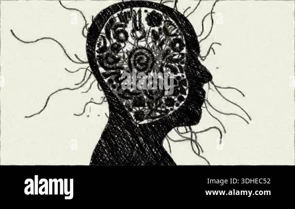Hand draw animation representing a chaotic mind overthinking or the ...