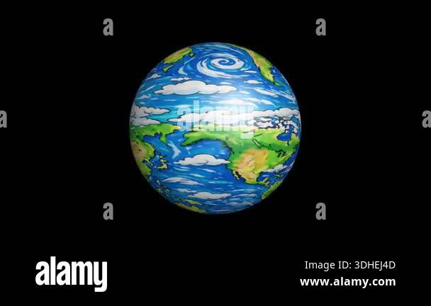 Rotating earth spinning in cartoon animation style isolated on black ...