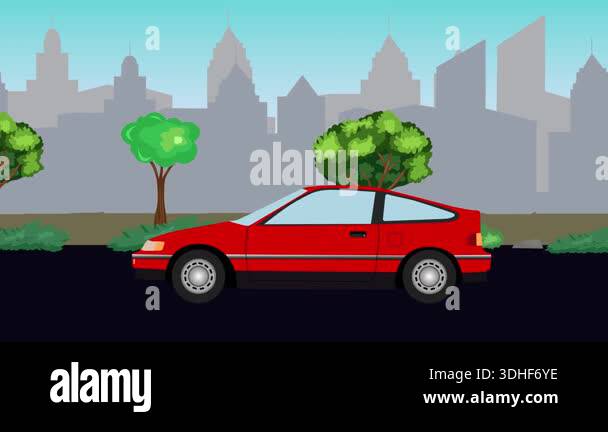 Animation of retro car driving on the street, city background Stock ...